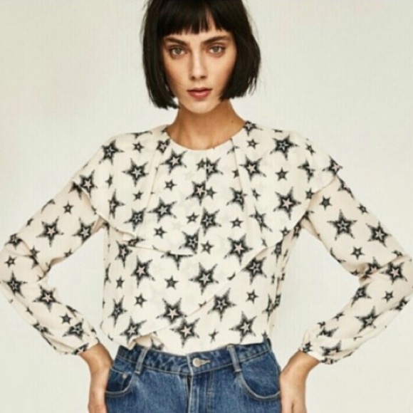 Zara | Tops | Nwt Zara Ruffled Blouse With Stars | Poshmark